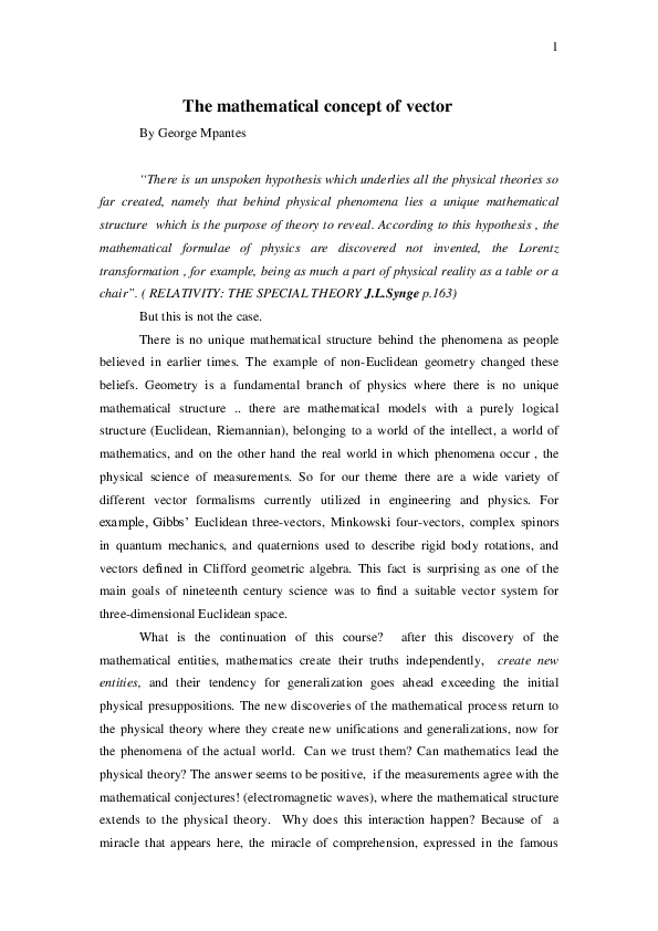 (PDF) the mathematical concept of vector