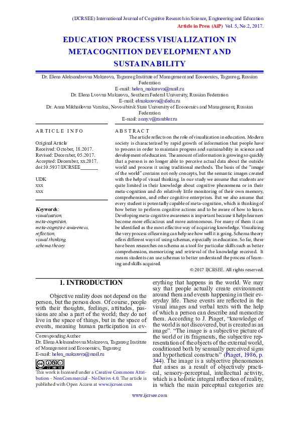 (PDF) EDUCATION PROCESS VISUALIZATION IN METACOGNITION DEVELOPMENT AND ...