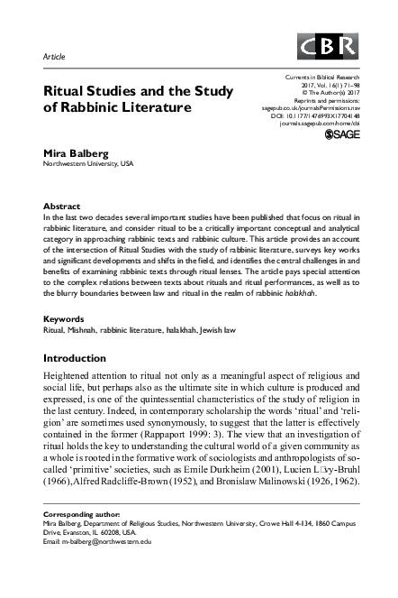 (PDF) Ritual Studies and the Study of Rabbinic Literature