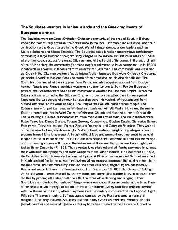 (PDF) The Souliotes warriors in Ionian islands and the Greek regiments ...