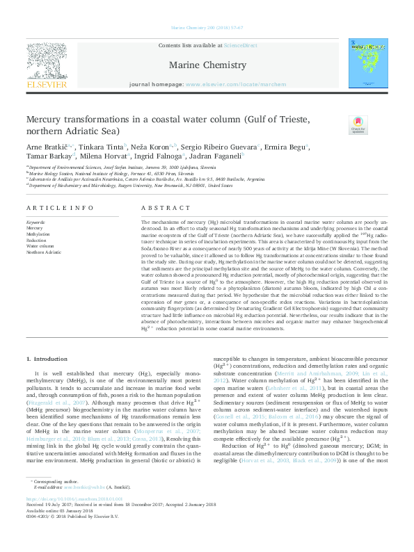 Pdf Mercury Transformations In A Coastal Water Column Gulf Of