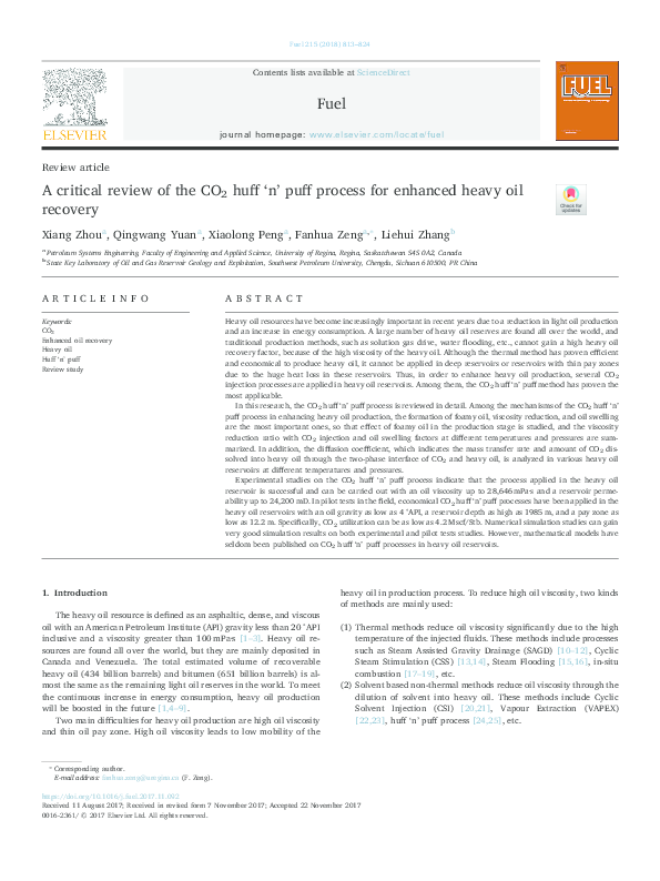 (PDF) A critical review of the CO 2 huff 'n' puff process for enhanced ...