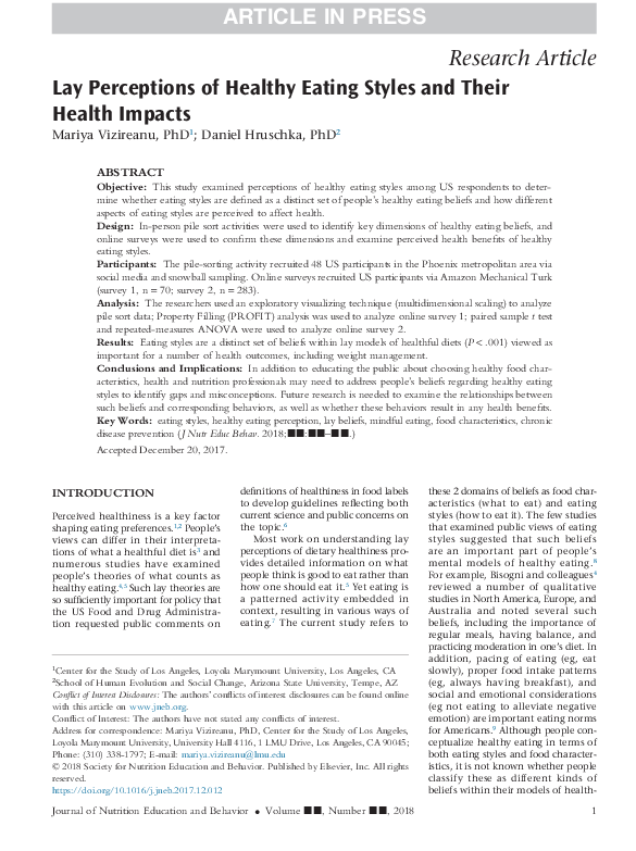 (PDF) Lay Perceptions of Healthy Eating Styles and Their Health Impacts