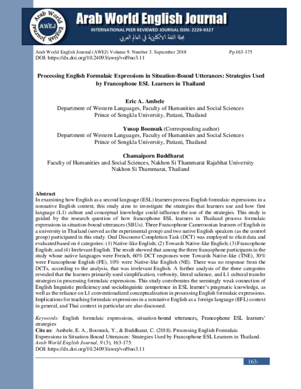 (PDF) Processing English Formulaic Expressions in Situation-Bound ...