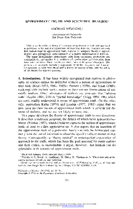 (PDF) Approximate Truth and Scientific Realism