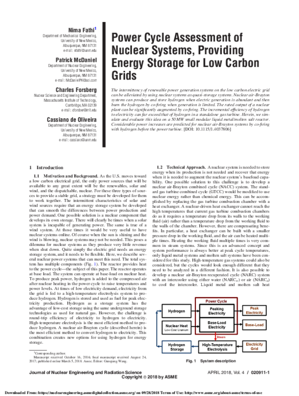 (PDF) Power Cycle Assessment of Nuclear Systems, Providing Energy ...