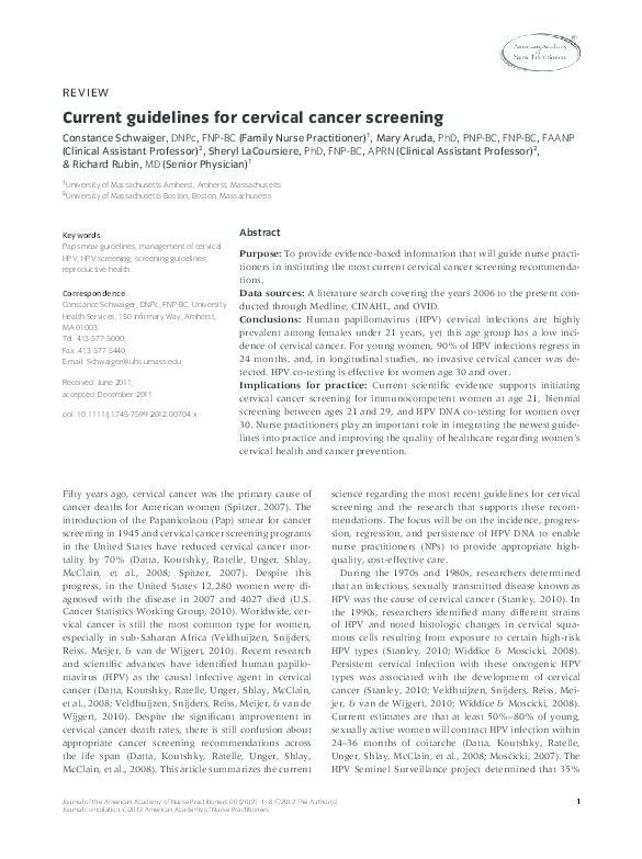(PDF) Current guidelines for cervical cancer screening