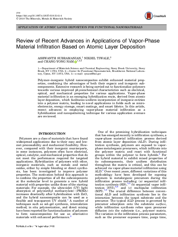 (PDF) Review of Recent Advances in Applications of Vapor-Phase Material ...