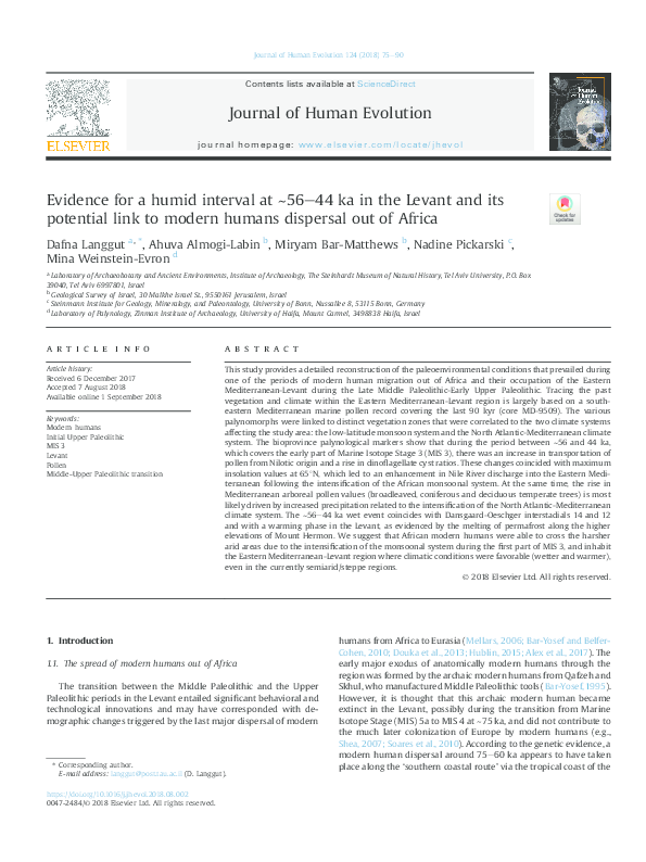 (PDF) Evidence for a humid interval at ~56-44 ka in the Levant and its potential link to modern ...