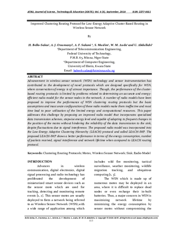 Pdf Improved Clustering Routing Protocol For Low Energy Adaptive Cluster Based Routing In
