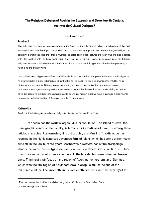 (PDF) The Religious Debates of Aceh in the Sixteenth and Seventeenth ...