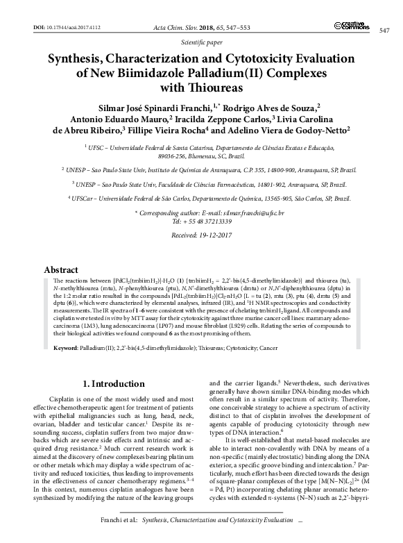 (PDF) Synthesis, Characterization and Cytotoxicity Evaluation of New Biimidazole Palladium(II ...