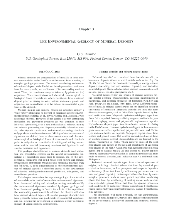 (PDF) The environmental geology of mineral deposits