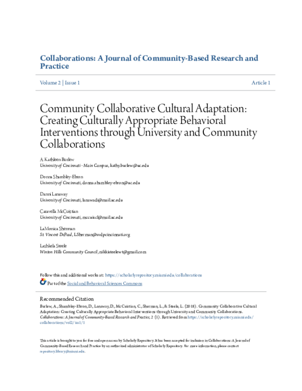 (PDF) Collaborations: A Journal of Community-Based Research and ...