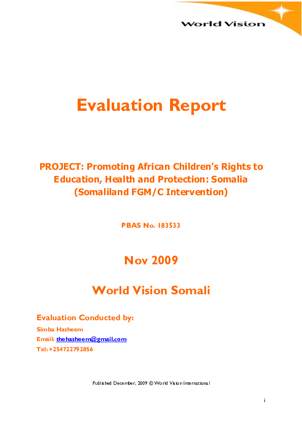 (PDF) Evaluation Report World Vision Somali Evaluation Conducted by