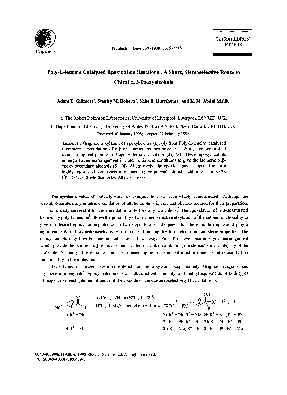 (PDF) Poly-L-leucine catalysed epoxidation reactions: A short ...