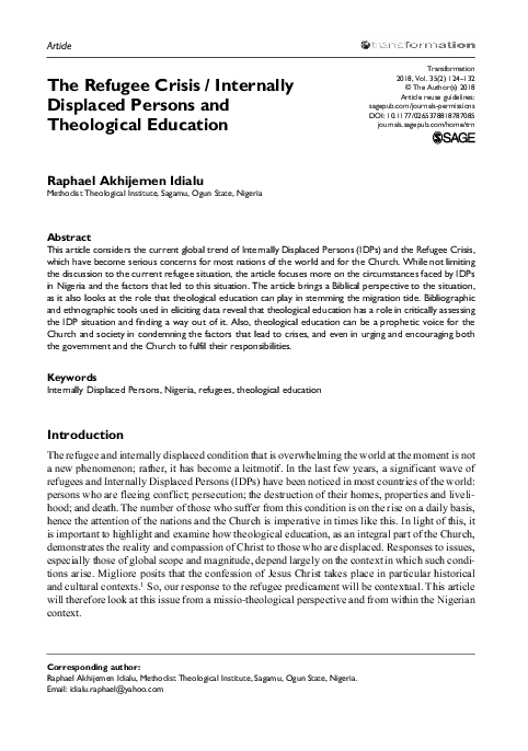 (PDF) The Refugee Crisis / Internally Displaced Persons and Theological ...