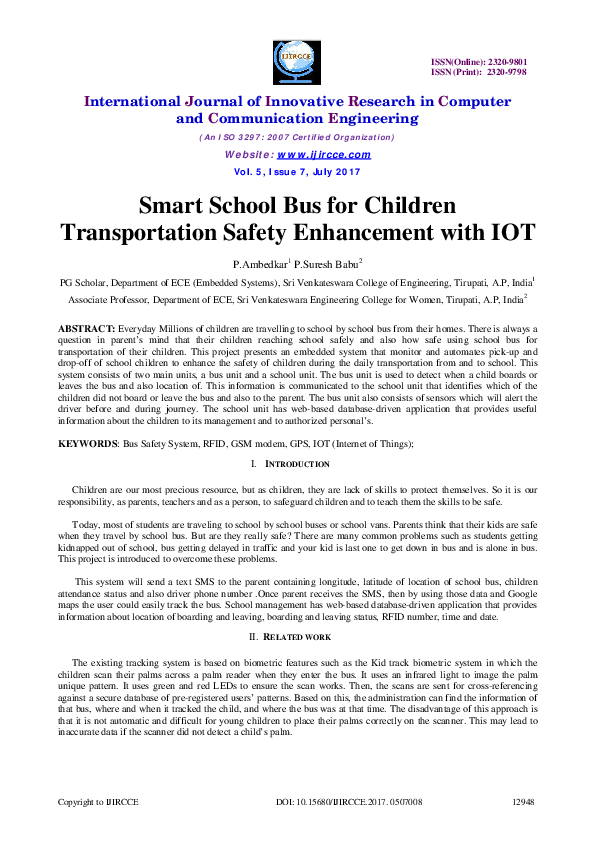 (PDF) Smart School Bus for Children Transportation Safety Enhancement ...