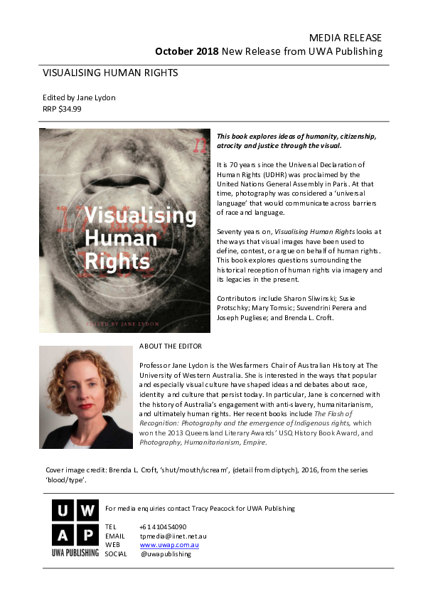 (PDF) Visualising Human Rights, ed. Jane Lydon (UWA Press, 2018)