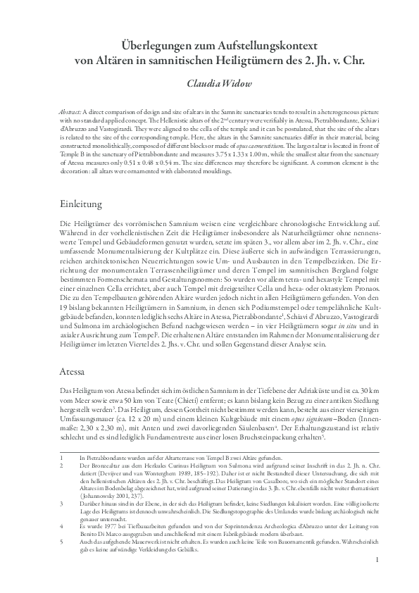 (PDF) Überlegungen zum Aufstellungskontext von Altären in samnitischen ...