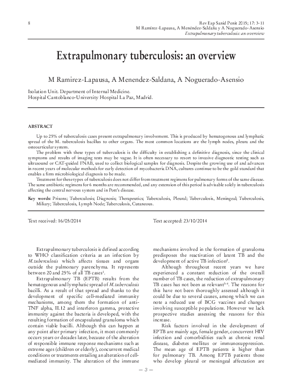 (PDF) Extrapulmonary tuberculosis: an overview