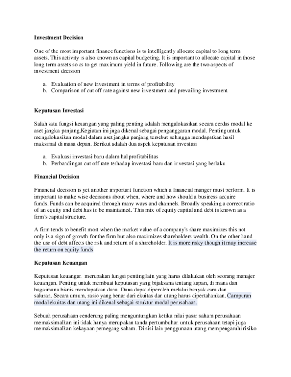 (DOC) Investment Decision | Risa Fitriani - Academia.edu