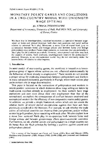 (PDF) Monetary Policy Games and Coalitions in a Two-Country Model with ...