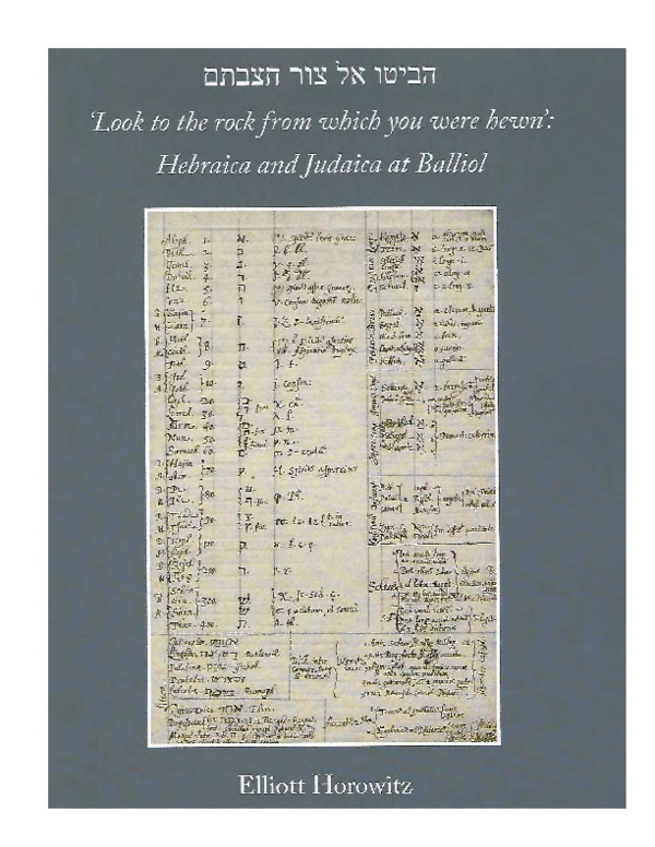 (PDF) Elliott Horowitz, *‘Look to the Rock from Which You were Hewn ...