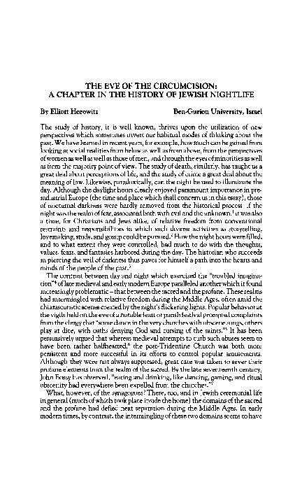 (PDF) Elliott Horowitz, “The Eve of the Circumcision: A Chapter in the ...