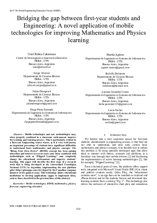 (PDF) Bridging the gap between first-year students and Engineering A novel application of mobile ...