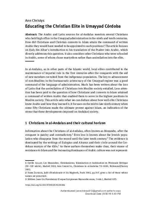 (PDF) Educating the Christian Elite in Umayyad Córdoba