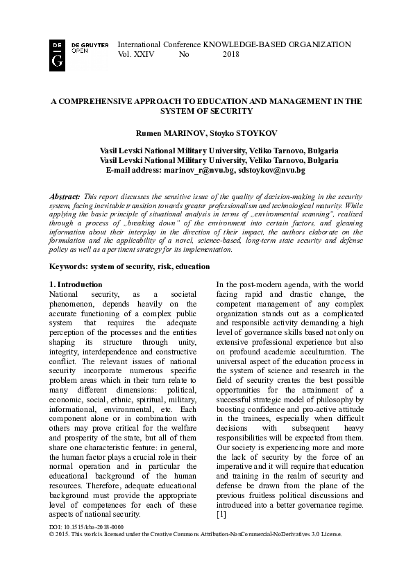 (DOC) A COMPREHENSIVE APPROACH TO EDUCATION AND MANAGEMENT IN THE ...