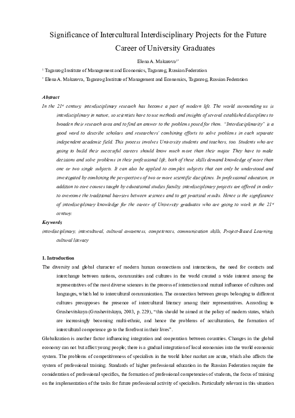 (DOC) Significance of Intercultural Interdisciplinary Projects for the ...