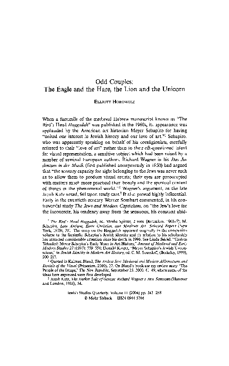 (PDF) Elliott Horowitz, “Odd Couples: The Eagle and the Hare, the Lion ...