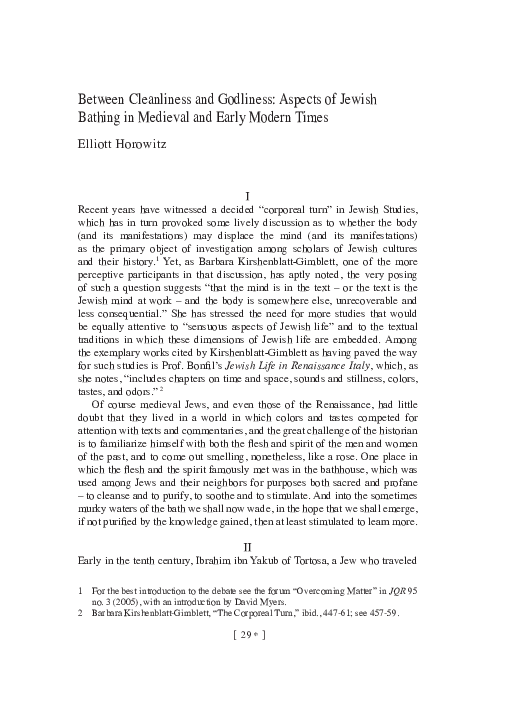 (PDF) Elliott Horowitz, “Between Cleanliness and Godliness: Aspects of ...