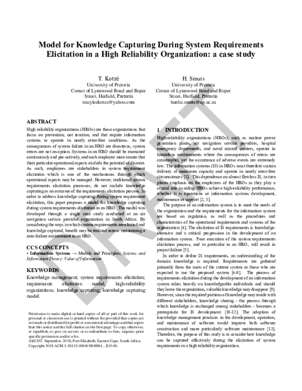(PDF) Model for Knowledge Capturing During System Requirements Elicitation in a High Reliability ...