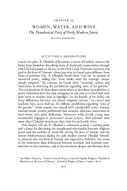 (PDF) Elliott Horowitz, “Women, Water, and Wine: The Paradoxical Piety ...