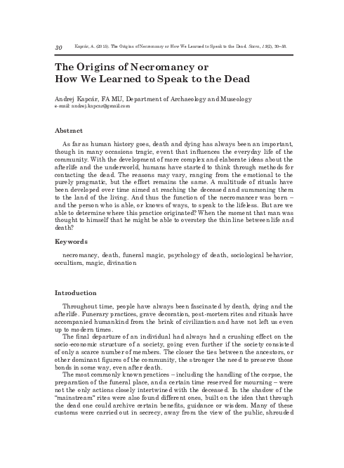 (PDF) The Origins of Necromancy or How We Learned to Speak to the Dead