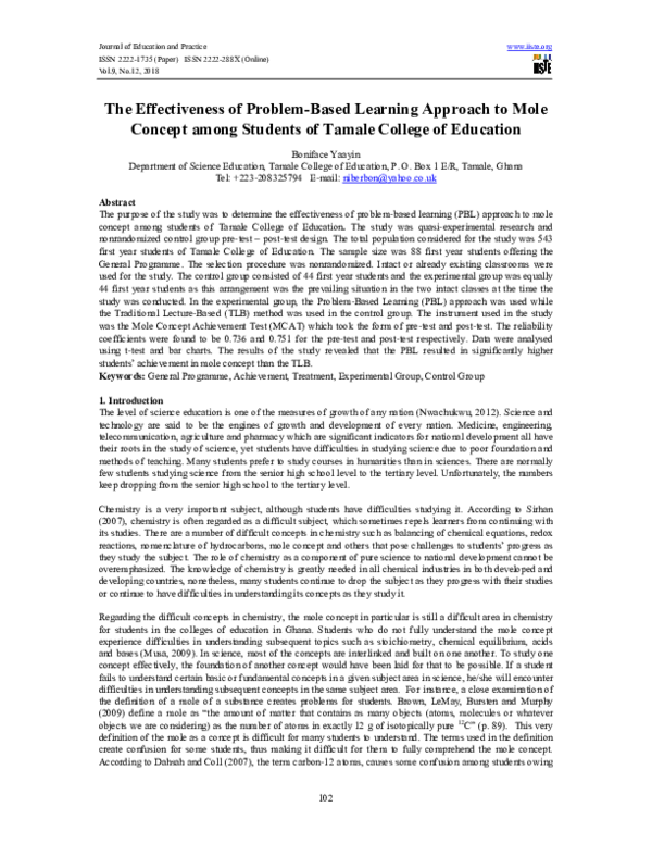 (PDF) The Effectiveness of Problem-Based Learning Approach to Mole ...