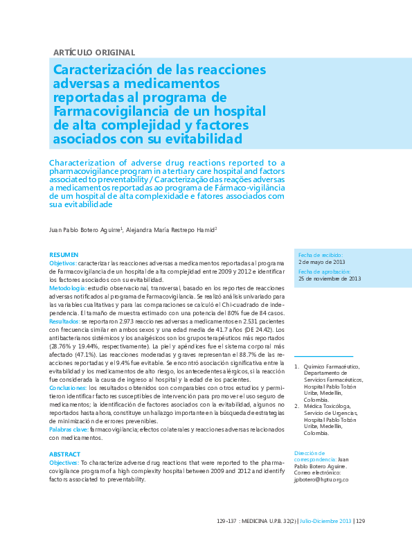 (PDF) Caracterización de las reacciones adversas a medicamentos reportadas al programa de ...