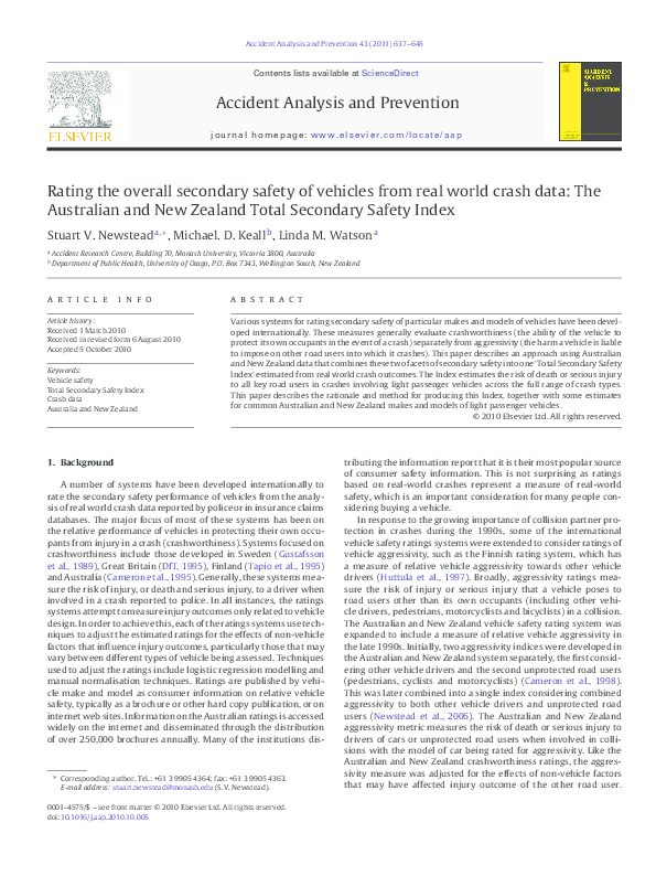 (PDF) Rating the overall secondary safety of vehicles from real world ...