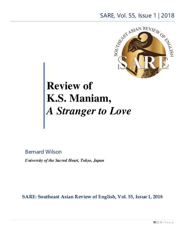 (PDF) K.S. Maniam, Review of A Stranger to Love (2018) SARE: Southeast ...