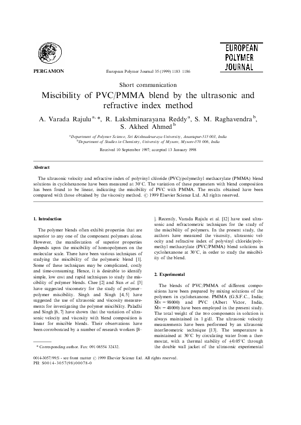 (PDF) Miscibility of PVC/PMMA blend by the ultrasonic and refractive ...