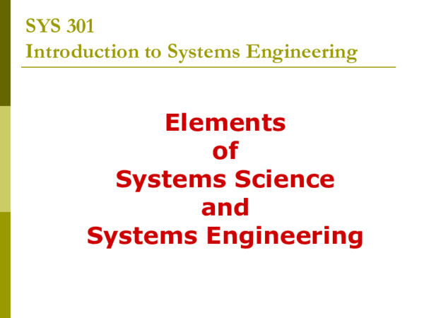 (PPT) Elements of Systems Science and Systems Engineering