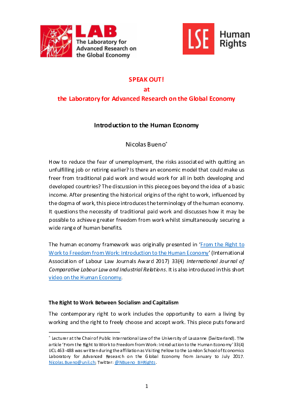 (PDF) Introduction to the Human Economy