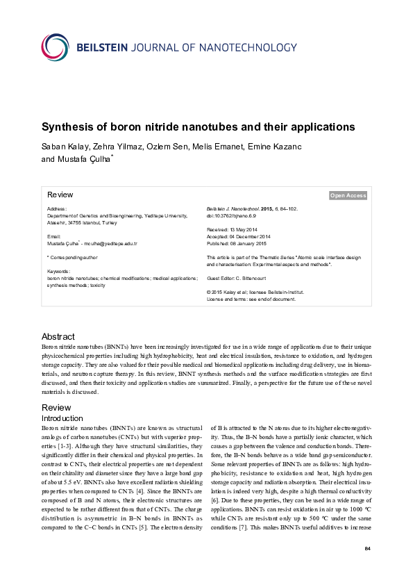 (PDF) Synthesis of boron nitride nanotubes and their applications