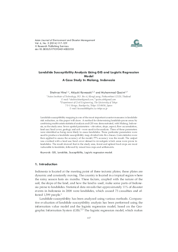Pdf Landslide Susceptibility Analysis Using Gis And Logistic