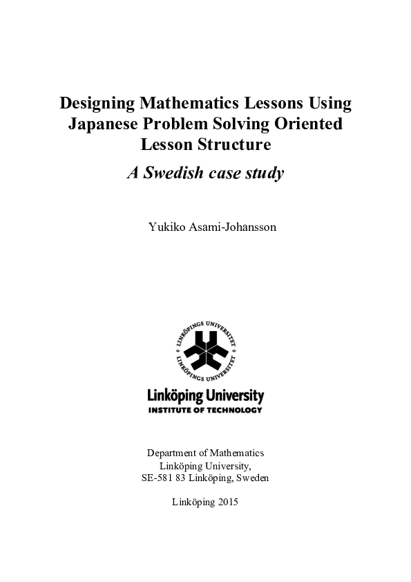 (PDF) Designing Mathematics Lessons Using Japanese Problem Solving Oriented Lesson Structure A ...