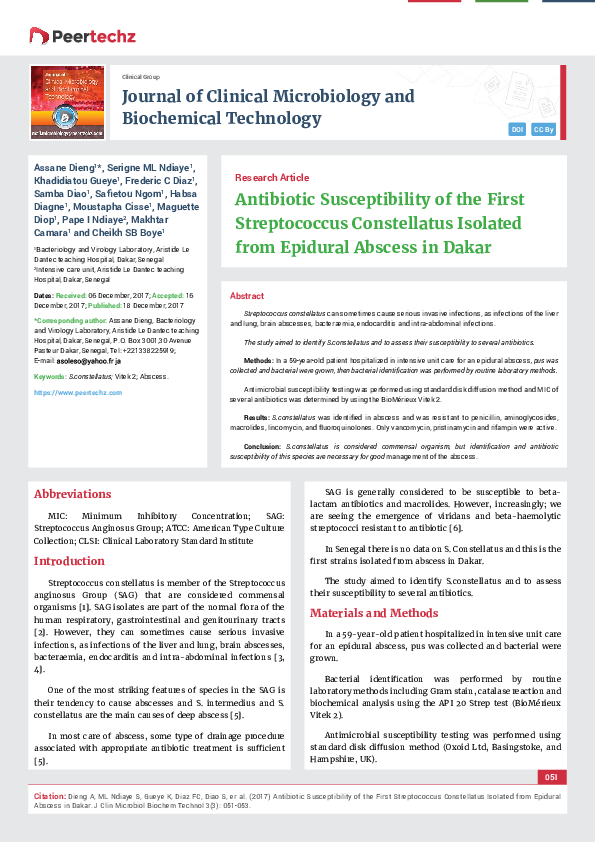 (PDF) Antibiotic Susceptibility of the First Streptococcus Constellatus ...