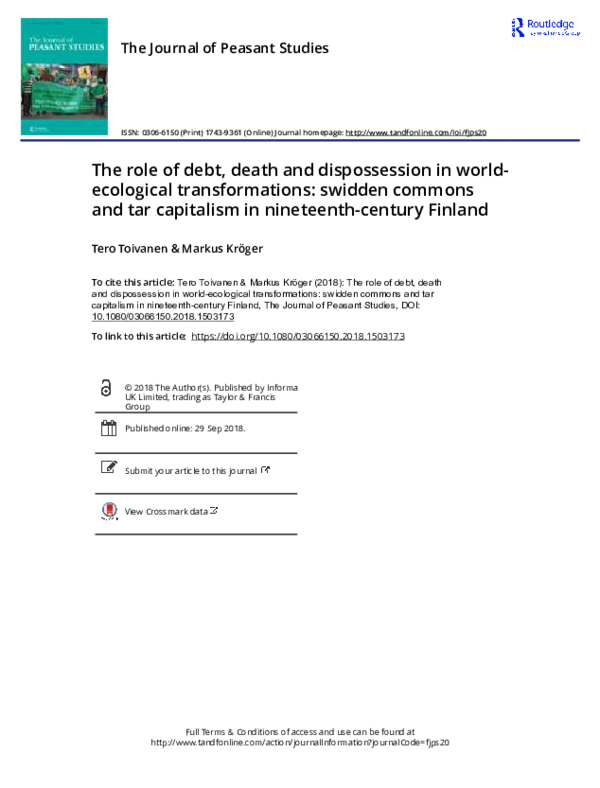 (PDF) The role of debt, death and dispossession in world- ecological ...